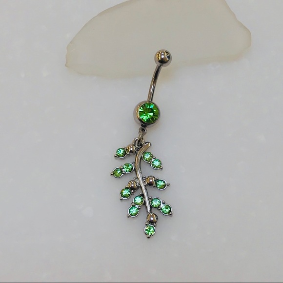 Jewelry | Green Gem Vine Dangle Belly Button Ring 14 Gauge | Poshmark